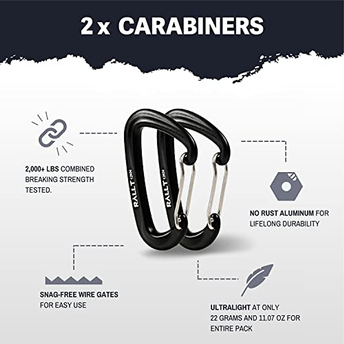 RALLT Ultralight Hammock Straps - Tree Straps w/Wire Gate Carabiners for Portable Outdoor Hiking and Camping Gear - 20ft Suspension System Kit - 2,000+ lbs Polyester Straps (Charcoal, 1 Pack)