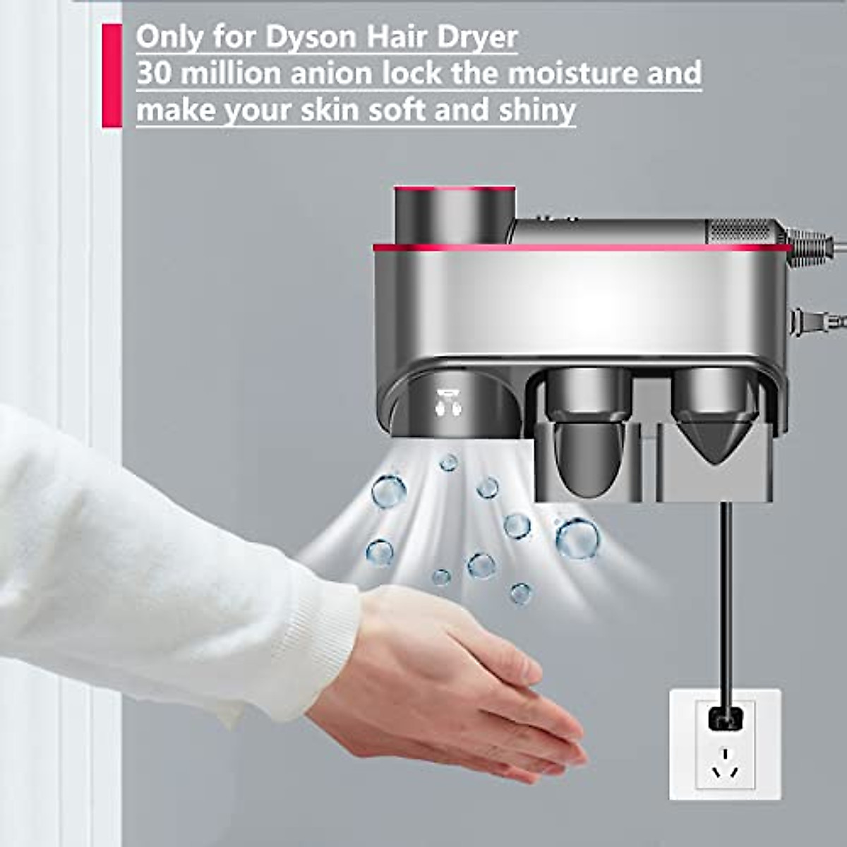 EID Smart Hand Dryer,Hair Dryer Holder for Dyson Hair Dryer Wall Mounted,Non-Perforated Organizer Holders for The Bathroom,Dual-Purpose for Storage Rack and Hand Dryer