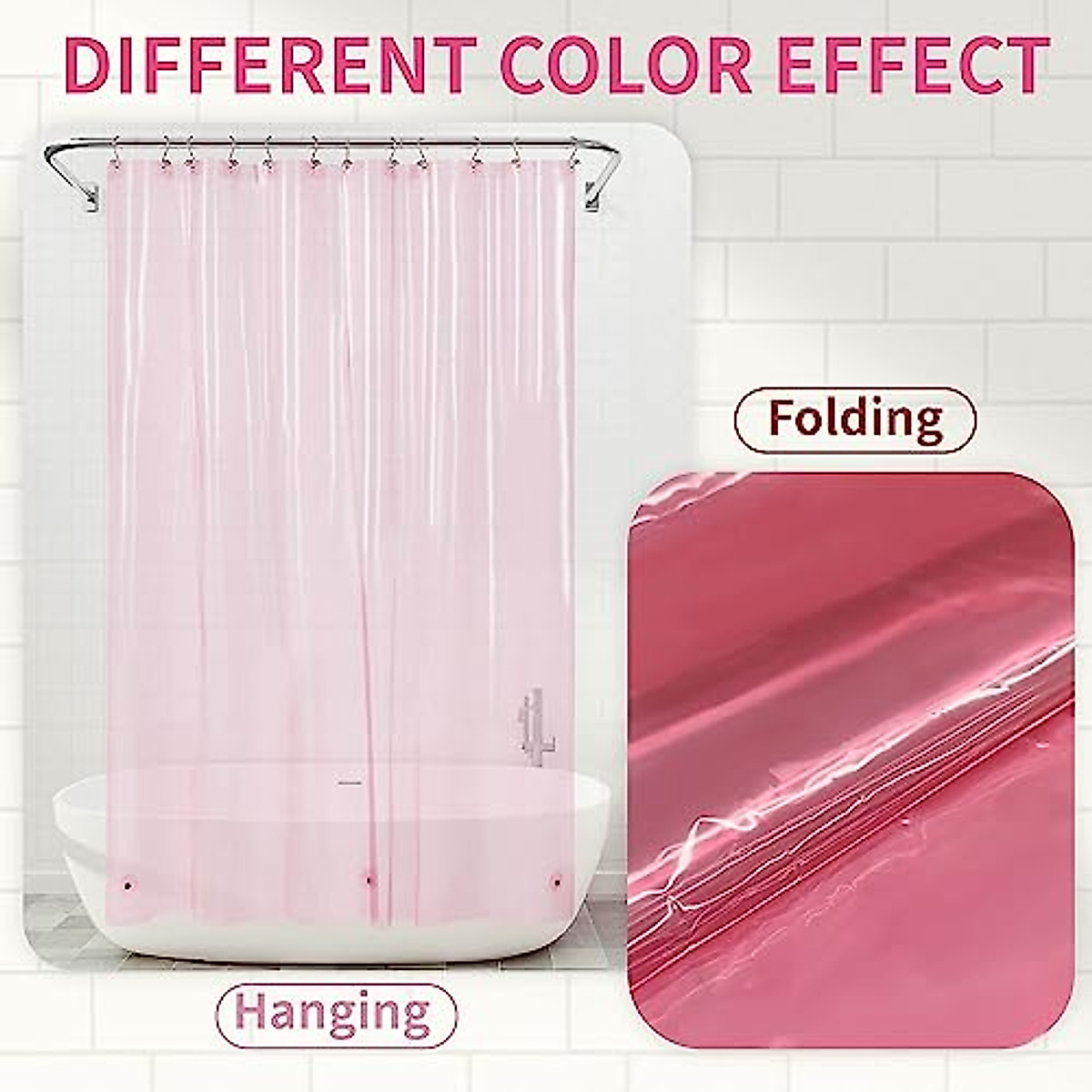 Shower Curtain Liner - Premium Clear Pink PEVA Shower Liner with 3 Magnets and Metal Grommets, Waterproof Lightweight Plastic Standard Size Shower Curtains for Bathroom - Translucent Pink