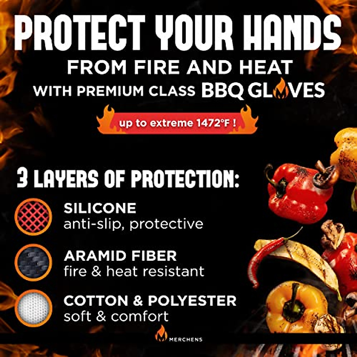 MERCHENS Oven Mitts - Insulated, Fireproof, Extreme Heat Resistant Silicone Grill Gloves That Take Barbecuing to New Heights - Extra Long Oven Mitts - Indoor & Outdoor Wear with Protective Case (Red)