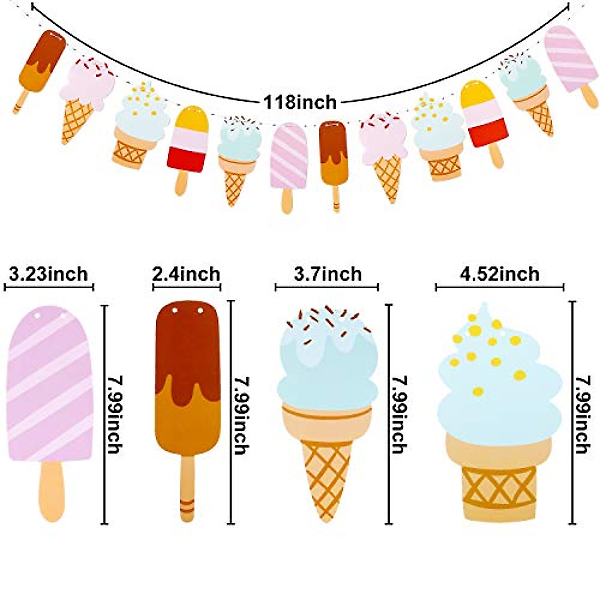 Leinuosen 2 Pack Ice Cream Bar Banner Ice Cream Banner Ice Cream Party Garland for School Summer Kid Birthday Party Decoration