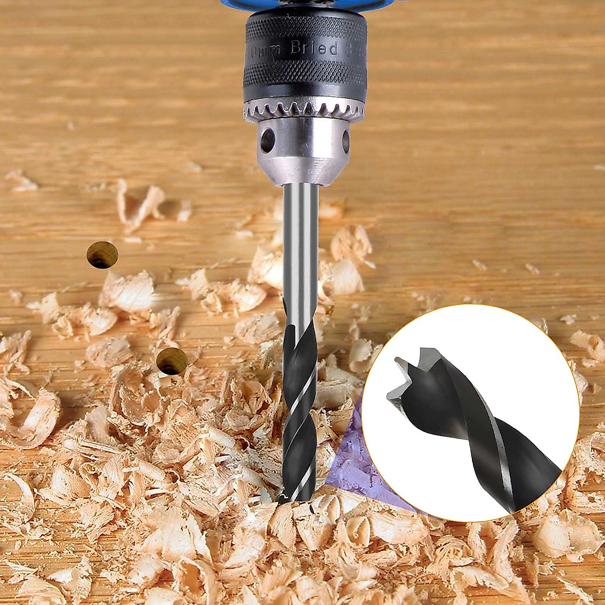 LIVTE 12 Inch Long Brad Point Drill Bit, 5 Pcs 5/8 Inch (16mm Diameter) High Speed Steel Twist Drill Bits for Woodworking, Black, 12inch / 16mm