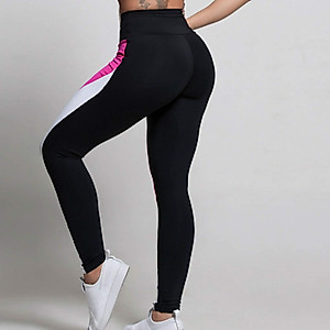 Bblulu Women Yoga Pants Solor Block Patchwork Leggings High Waist Capris Workout Sport Fitness Tights Ankle Length Sportwear