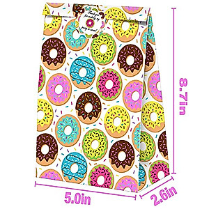 24 Pack Donut Party Candy Favor Bags with Stickers, Donut Goodie Gift Treat Bags Donut Themed Birthday Party Supplies
