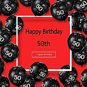 36 Pieces 50th Birthday Balloons 50th Birthday Decorations Black Latex Balloons Number Printed Balloons for Men Women Party Decoration Supplies