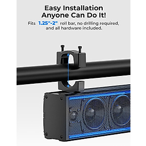 KEMIMOTO 6-Speaker Metal UTV Sound Bar Waterproof Bluetooth Music Sync Multicolor Lights 25-inch SxS Speakers Wireless Control Soundbar for UTV Golf Cart w/ 1.25 in - 2 in Roll Bar