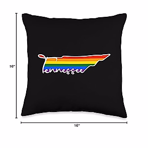 Tennessee Map USA State Rainbow Pride Flag Map USA State Tennessee Rainbow Flag Pride Month Throw Pillow, 16x16, Multicolor