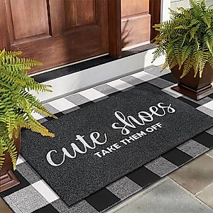 Welcome Mat Outdoor Entryway Cute Shoes Take Them Off Mats for Front Door with Rubber Backing Doormat Indoor Mat Polystyrene Non Slip Natural Mat Black