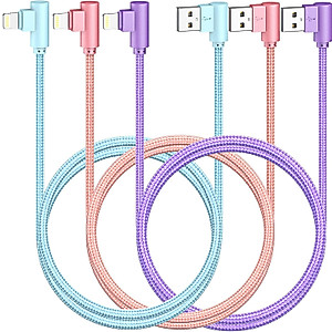 iPhone Charger 6FT 3Pack Lightning Cable [Apple MFi Certified] 90 Degree iPad Charger Nylon Braided iPhone Long Charger Cord for iPhone 14/13/12/11 Pro Max/XS MAX/XR/XS/X/8/7/Plus/6S/6/SE/5S/iPad