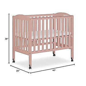 Dream On Me 2-in-1 Portable Folding Stationary Side Crib in Dusty Pink, Greenguard Gold Certified, Two Adjustable Mattress Height Positions,Made of Solid Pinewood, Flat Folding Crib
