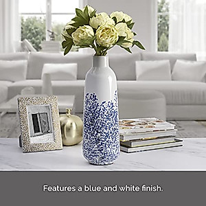 Scott Living Blue and White Ceramic Vase, for Use with Faux or Dried Flowers, 4.92x4.92x14.96 Inch