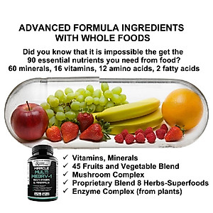 MEGAV-1 Multi-Vitamin, Superfood & Minerals - Daily Multivitamin with Probiotics, Digestive Enzyme, Mushroom Complex for Heart Health, Immune Support, Energy & Stamina - 90 Tablets