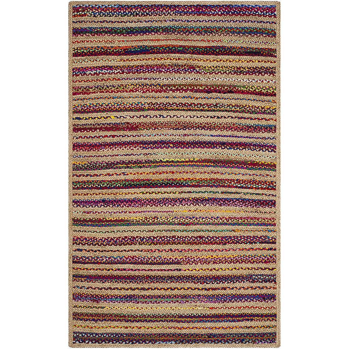 SAFAVIEH Cape Cod Collection Accent Rug - 4' x 6', Natural & Multi, Handmade Stripe Boho Braided Jute, Ideal for High Traffic Areas in Entryway, Living Room, Bedroom (CAP303A)