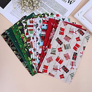 20 Pieces Cotton Fabric Christmas Fabric Bundles Sewing Square Fabric Scraps Christmas Printing Quilting Fabric Squares 10 Christmas Patterns Cotton Patchwork for DIY Craft Christmas Party Supplies