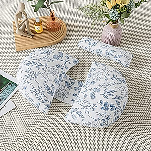 Lemfux Maternity Belly Double Wedge Pillows for Pregnant Women Sleeping, Elegant Adjustable Leaf Printed Pregnancy Pillow for Back Support, 100% Cotton, White, Farmhouse Style, for Side Sleeper