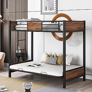 Harper & Bright Designs Twin Over Futon Bunk Bed, Metal Bunk Bed Convertible Couch and Bed, Twin Over Full/Futon Bunk Bed Frame for Kids Teens Adults Dorm, No Box Spring Needed (Black)