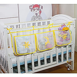 Nylon Mesh Cloth Baby Bedside Hanging Storage Bag, 3 Pockets Baby Crib Storage Bag, Baby Clothes Hanging Diaper Organizer for Baby Cribs and Toys