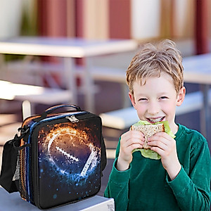 Fire Football Insulated Lunch Bag Durable Lunch Tote Bag for Boys Girls Adults Men Women Work School Picnic Beach Park, Cooler Thermal Meal Lunch Box Bag with Shoulder Strap