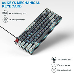 MageGee 75% Mechanical Keyboard, Wired Gaming Keyboard with Blue Switches and Ice Blue Backlit Small Compact 75 Percent Keyboard Mechanical, Portable Gaming Keyboard Gamer for PC, MAC(Grey Black)