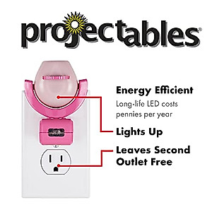 Projectables Disney Princess LED Kids Night Light, Projector, Plug-In, Dusk-to-Dawn Sensor, Belle, Jasmine, Ariel, Moana, Tiana & Mulan, Pink, 11738