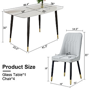 Ginxesh 5 Piece Dining Table Set,Faux Marble Dining Table Set for 4,White Imitation Marble Pattern Dinner Table and White PU Leather Upholstered Kitchen Chairs for Living Room