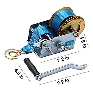 G Ganen 3200lbs Polyester Strap 2 Gear Hand Winch Hand Crank Gear Winch ATV Boat Trailer