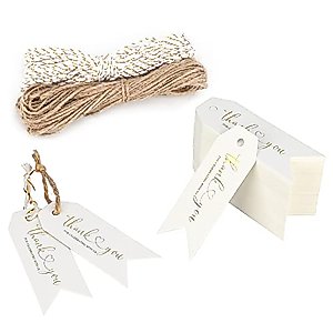 100Pcs Thank You for Celebrating with US Tags,White High-end Paper Hang Tags with String,Gold Font Favors Labels,Personalized Gift Tags for Baby Shower,Bridal Shower,Party and Gift Wrapping(2.75"x1")