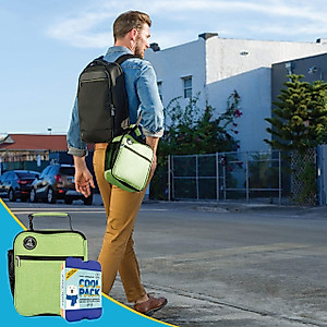 Healthy Packers Colored Slim Long Lasting Ice Packs and Insulated Lunch Bag (Green)