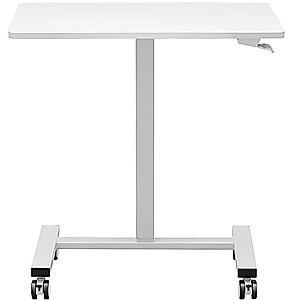 VEVOR 28"-44" Gas-Spring Height Adjustable Sit-Stand Desk 4 360° Swivel Wheels (2 Lockable) Portable Rolling Laptop Table Computer Cart for Home Office School, 40LBS Loading, 27.1 x 18.9 inch, White