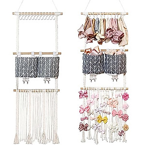 Bow Organizer for Girls Hair Bows,Baby Headbands Organizer with Pocket Storage Wall Hanging Decor Hair Accessories for Baby Girls Toddlers Nursery Room