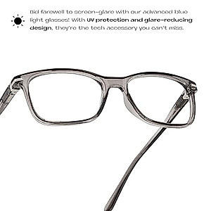 Readerest Blue Light Blocking Reading Glasses (Grey, 1.00 Magnification) Computer Eyeglasses With Thin Reflective Lens, Antiglare, Eye Strain, UV Protection, Stylish For Men And Women
