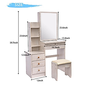 STELSIPLIY Vanity Desk with Mirror, Makeup Desk Set with Cushioned Stool,Fashionable Makeup Furniture with Multi Layer High Capacity Storage,4 Drawers,White (4 Drawers)