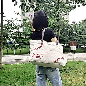 YHSHYZH Oversize Baseball Mom Tote Bag Embroidery Baseball seams Prints Purse Utility Shoulder HandBag Cotton Canvas Sports Travel Stuff Beach Bags Gifts for Women Men Kids(X-large white) …