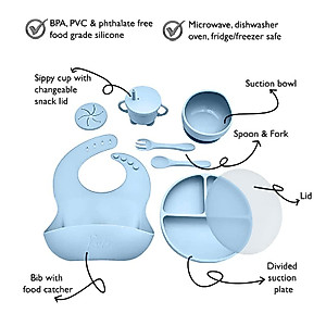 Baby Led Weaning - Silicone Baby Feeding Set - Baby Led Weaning Supplies - Baby Led Weaning Utensils - Silicone Plates For Baby - Silicone Bibs for Babies - 6 Month Old Baby Essentials - Baby Products