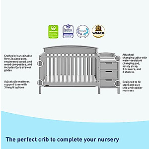 Graco Benton 5-in-1 Convertible Crib and Changer (Pebble Gray) – Crib and Changing Table Combo, Includes Water-Resistant Changing Pad, 3 Drawers, Converts to Toddler Bed, Daybed and Full-Size Bed