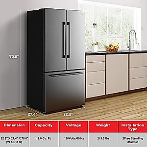 Galanz GLR18FS5S16 French Door Refrigerator with Installed Ice Maker and Bottom Freezer Adjustable Electrical Thermostat Control, Frost Free, Energy Star Certified, Stainless Steel, 18 Cu Ft
