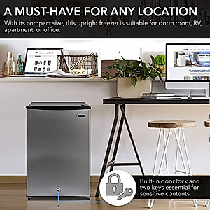 Whynter CUF-210SS Mini, 2.1 Cubic Foot Energy Star Rated Small Upright Freezer with Lock, Stainless Steel, Black