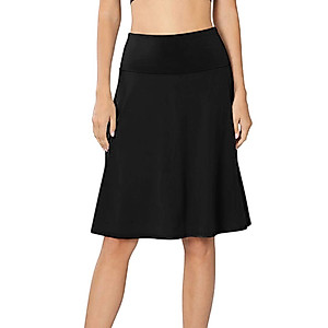 NioBe Clothing Women's High Waist Fold Over A-Line Flared Swing Skirt (X-Large, Black)