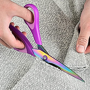 Craft Scissors Set of 3 Pack , All Purpose Sharp Titanium Blades Shears Rubber Soft Grip Handle, Multipurpose Fabric Scissors Tool Great for Adults, Office, Sewing, School and Home Supplies, Purple