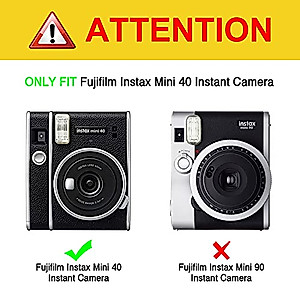 Fintie Protective Case for Fujifilm Instax Mini 40 Instant Camera - Premium Vegan Leather Bag Cover with Removable Adjustable Strap, Vintage Black