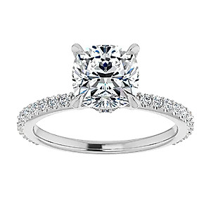 10K Solid White Gold Handmade Engagement Ring 2 CT Cushion Cut Moissanite Diamond Solitaire Wedding/Bridal Ring for Women/Her Propose Ring Set (9.5)