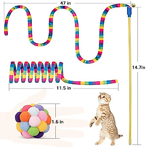 Retro Shaw Cat Toys, Cat Wand Teaser Toys Cat Fuzzy Balls with Bell Inside and Cat Springs, Interactive Cat Toys for Indoor Cats Kittens Kitty, 3 Pack
