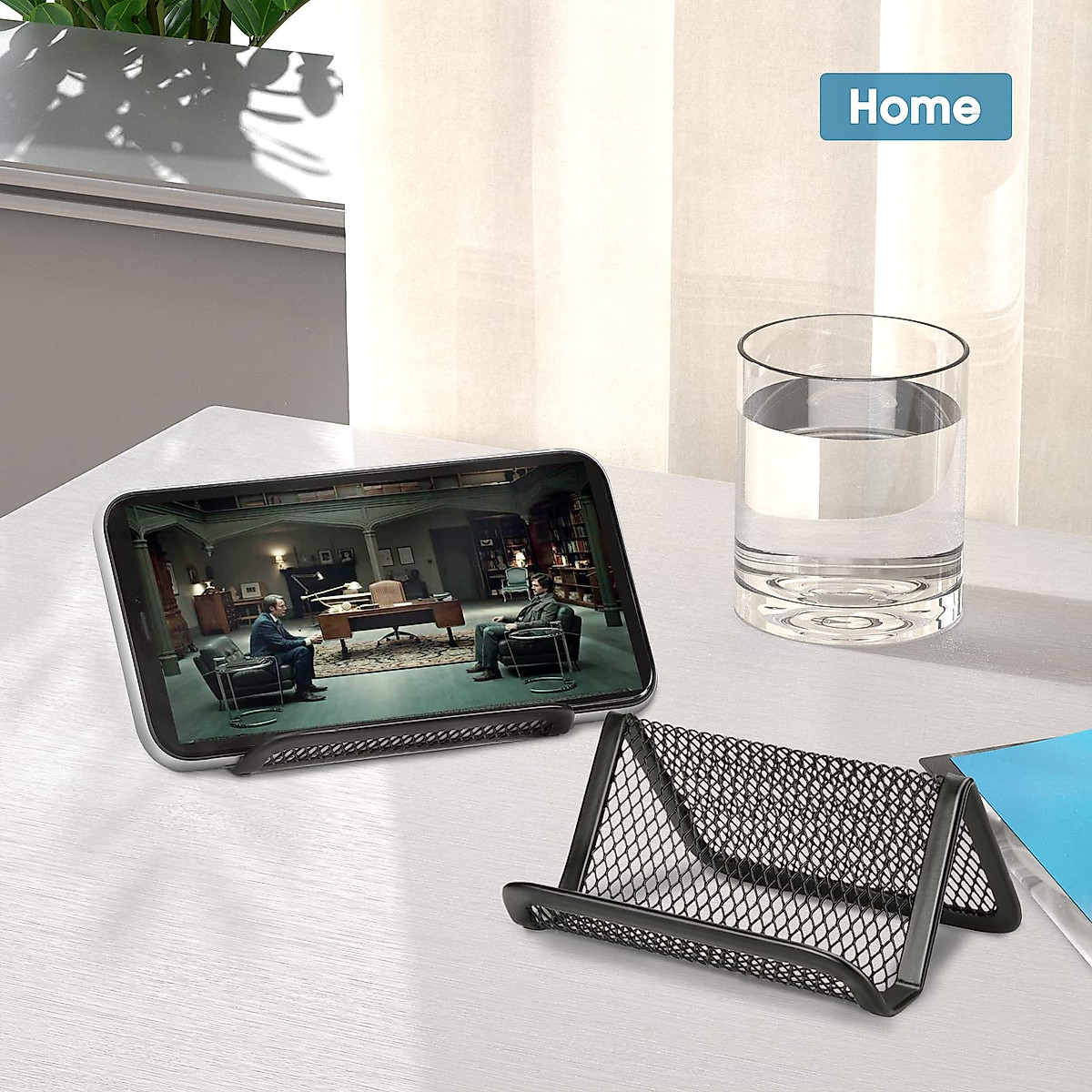 MaxGear Business Card Holder for Desk Metal Business Card Holders Mesh Business Card Holder Display Desk Business Card Stand Business Card Desk Holder with 50 Business Cards Capacity Black, 2 Pack