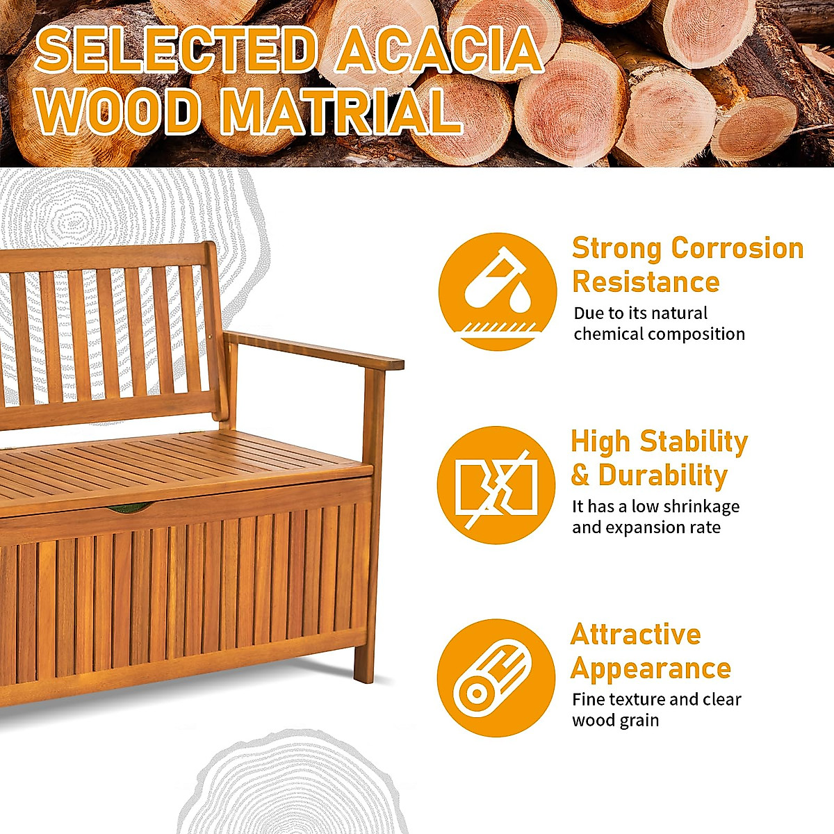 VINGLI 47in Outdoor Storage Bench Outdoor Bench with Storage, Garden Bench Patio Bench 43 Gallon Deck Storage Bench Porch Bench Wood Storage Bench