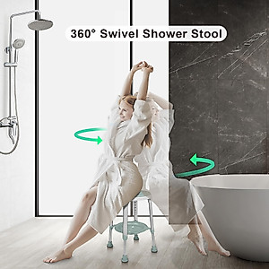 LEACHOI Shower Chair for Inside Shower, Swivel Shower Stools 350lbs, Adjustable Tub Chair and Bathroom Stool with Storage Tray for Seniors, Elderly, Bath Handicap & Disabled Green - FSA/HSA Eligible