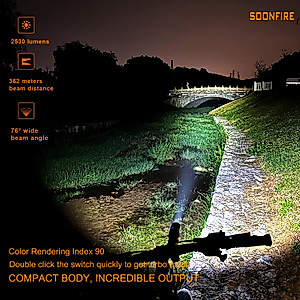 soonfire MX75 Ultra Bright Tactical Flashlight with Battery, USB C Fast Charging Rechargeable Flashlights, Powered by Customized Battery, Long Run Time for Emergency, EDC and Searching