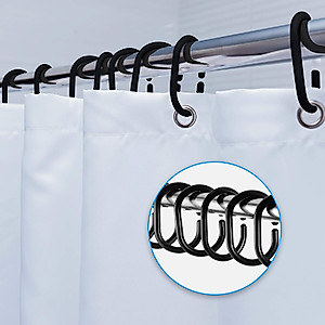 24 Packs Plastic Shower Curtain Rings Hooks for Bathroom Shower Window Rod (Black)