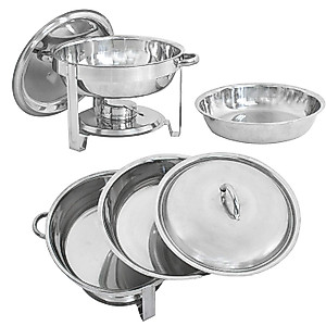 A Uniquely Designed Frame, Easy To Store And Clean 6-Pack Round Chafing Dish Buffet Chafer Warmer Set W/Lid 5 Quart,Stainless Steel