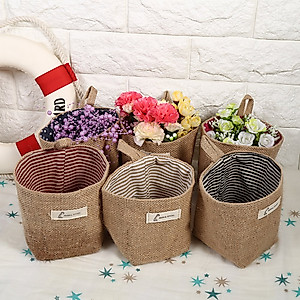 Fdit Cotton Linen Hamper Hanging Clothes Bag Home Gadget Storage Organizer Foldable Basket Bin (Khaki Stripe)