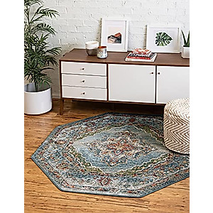 Unique Loom Isabella Collection Area Rug - Rossellini (5' 1" Octagon, Blue/ Beige)